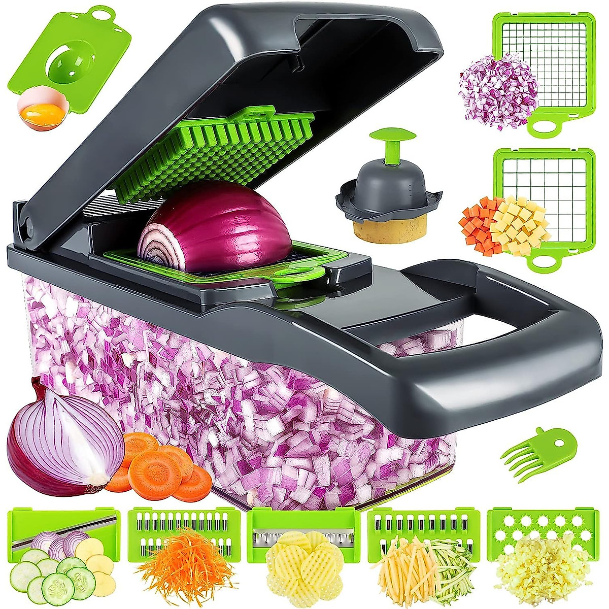 Vegetable Chopper, Pro Onion Chopper, Multifunctional 16 in 1 Food Chopper, Kitchen Vegetable Slicer Dicer Cutter,Veggie Chopper, Chopper With Container