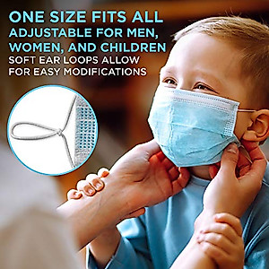 WAVE Essentials Blue Disposable Face Masks | Indoor/Outdoor Protective Nose & Mouth Coverings with 3-Layer Safety Shield, Elastic Ear Loops & Comfortable Universal Design for Adults & Kids | Bulk Pack of 50
