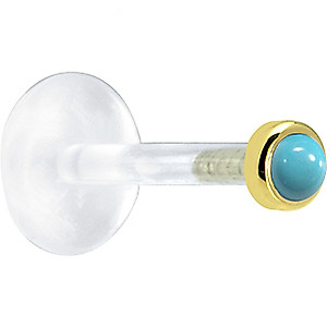 Body Candy Solid 14k Yellow Gold 2mm Genuine Turquoise Bioplast Cartilage Earring Stud 16 Gauge 1/4"
