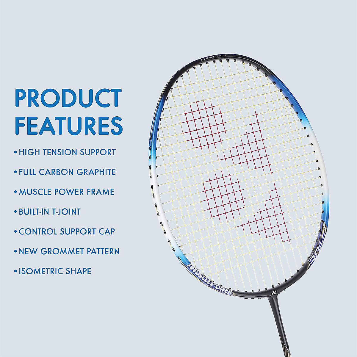 YONEX Muscle Power 22LT Carbon Graphite Strung Badminton Racket with Full Racket Cover (Black/Blue) | for Intermediate Players | 83 Grams | Maximum String Tension - 30lbs