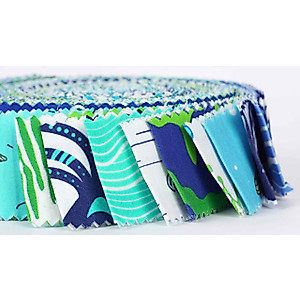 Soimoi 40Pcs Ocean Print Precut Fabrics Strips Roll Up 1.5x42 inches Cotton Jelly Rolls for Quilting - Medium Blue