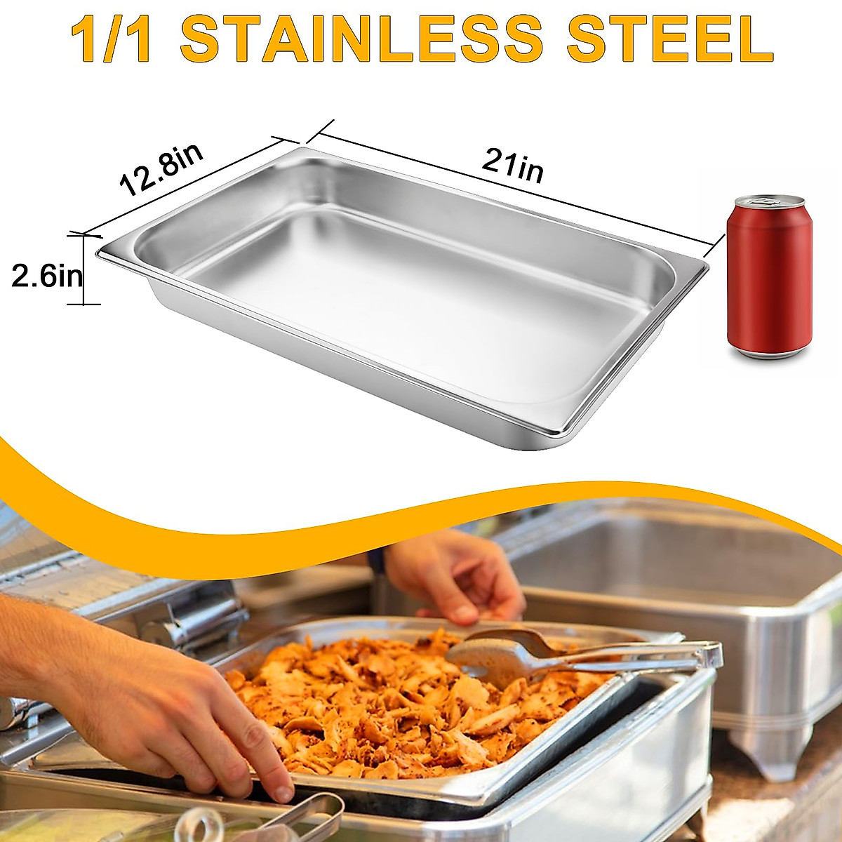 VOISEN 2 Pack Hotel Pans,1/1 Size 2.5" Deep,Anti-Jamming Steam Pan,Commercial Stainless Steel Pan, Steam Table Pan, Catering Food Pan