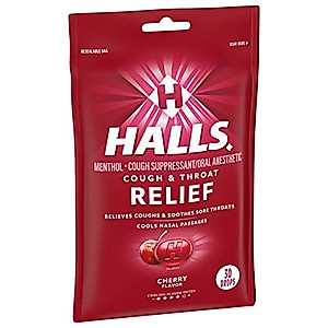 HALLS Relief Cherry Cough Drops, 30 Drops