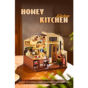 Rowood Miniature House Kit,DIY Miniature Dollhouse Kit for Adults,Model Kits for Adults to Build with LED,Birthday for Teens(Homey Kitchen)