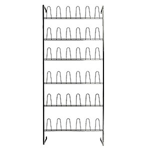 MyGift Black Metal Shoe Organizer for Entryway, Wall Mounted Shoe Rack for Closet with 36 Hooks, Holds up to 18 Pair