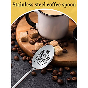 Lukifana Funny Accio Coffee Spoon, Stainless Steel Coffee Spoon Ice Cream Spoon Teaspoon Cheese Spoon, Suitable for Coffee Lovers, Bookworm Friends, Harry Potter Fans, Birthday Christmas Gifts