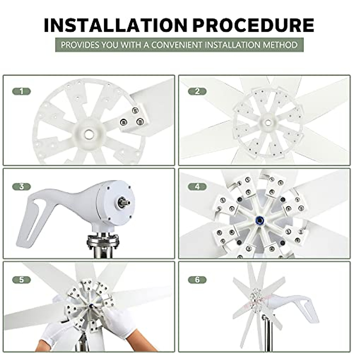 HUIZHITENGDA 5000W 12V 24V 48V Vertical Windmill Wind Turbines Generator, Wind Turbine Generator with MPPT Controller Kit for Home Use for Out Door Gardens (White),24v