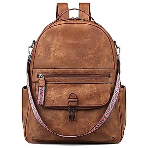 FADEON Leather Laptop Backpack for Women PU Computer Backpacks, Designer Travel Back Pack Purse with Laptop Compartment Brown