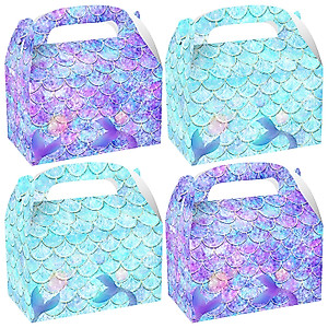Cieovo 24 Pack Mermaid Party Favor Goodie Gift Boxes, Mermaid Paper Gift Boxes Bags for Under The Sea Theme Kids Birthday Wedding Baby Shower Party Supplies Decoration