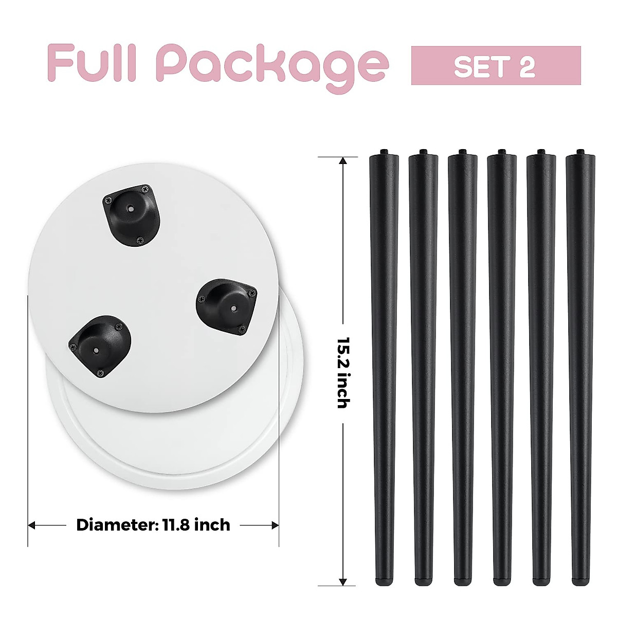 Indoor Plant Stand with Metal Legs, 16" Tall Plant Holder for Flower Pots, Mid Century Wooden Plant Stand Plant Table for Flower Pots, Modern Home Decor Small Round Side End Table (White Set 2)