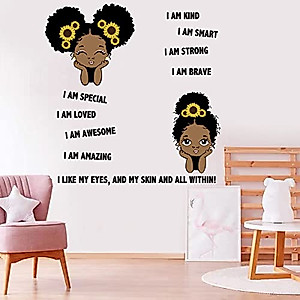 Black Girl Wall Decor Sticker Inspirational Quotes I'm Kind Wall Decals Positive Words Motivational Lettering African American Wall Stickers for Baby Toddler Room Decorations Nursery Playroom Bedroom Wall Decoration.