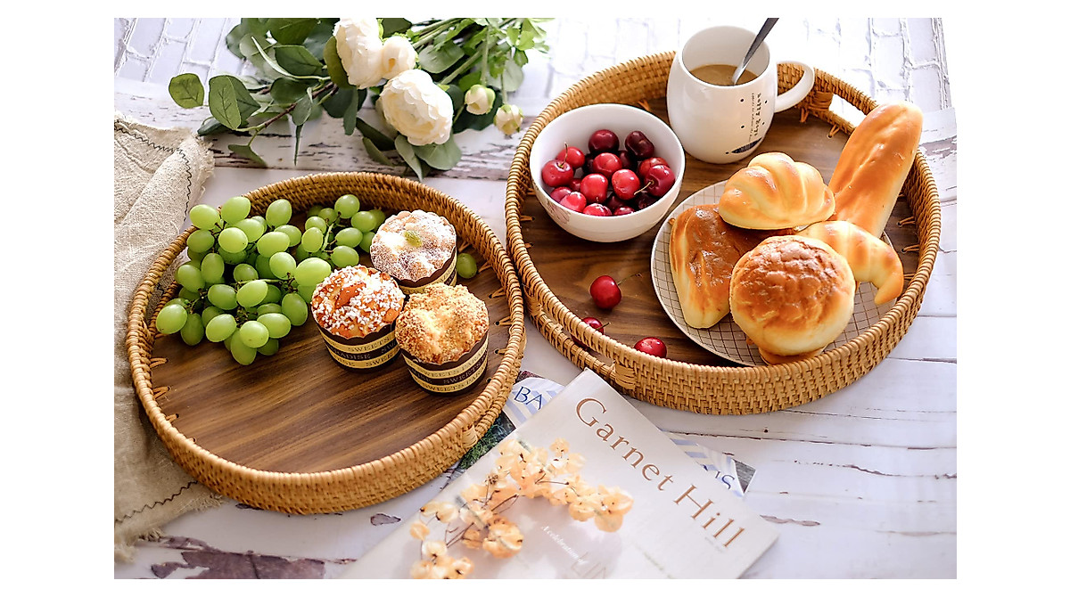 Round Rattan Decorative Tray - Versatile & Stylish 13 inch