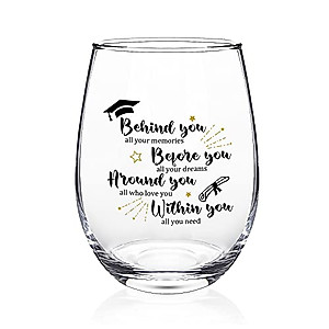 Futtumy Graduation Gifts for Her, Behind You All Your Memories Before You All Your Dreams Stemless Wine Glass, 2023 Graduation Gifts for College and High School Graduates, Cool Graduation Gift, 17oz