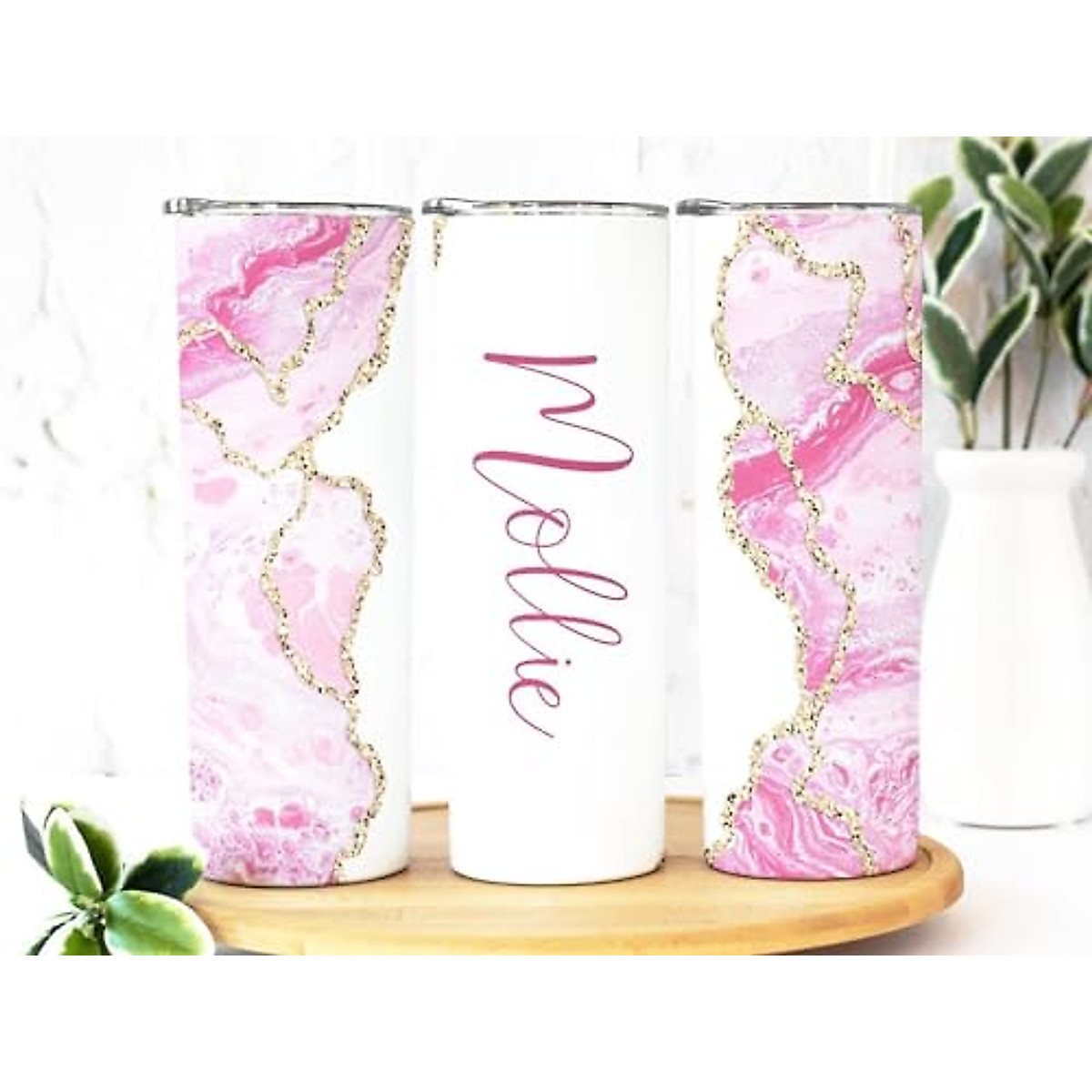 Marble Personalized Tumbler, Stainless Steel Double Wall Insulated Cup With Lid And Straw, Birthday Christmas Holiday Gift for Women Girls Mom (20 oz)