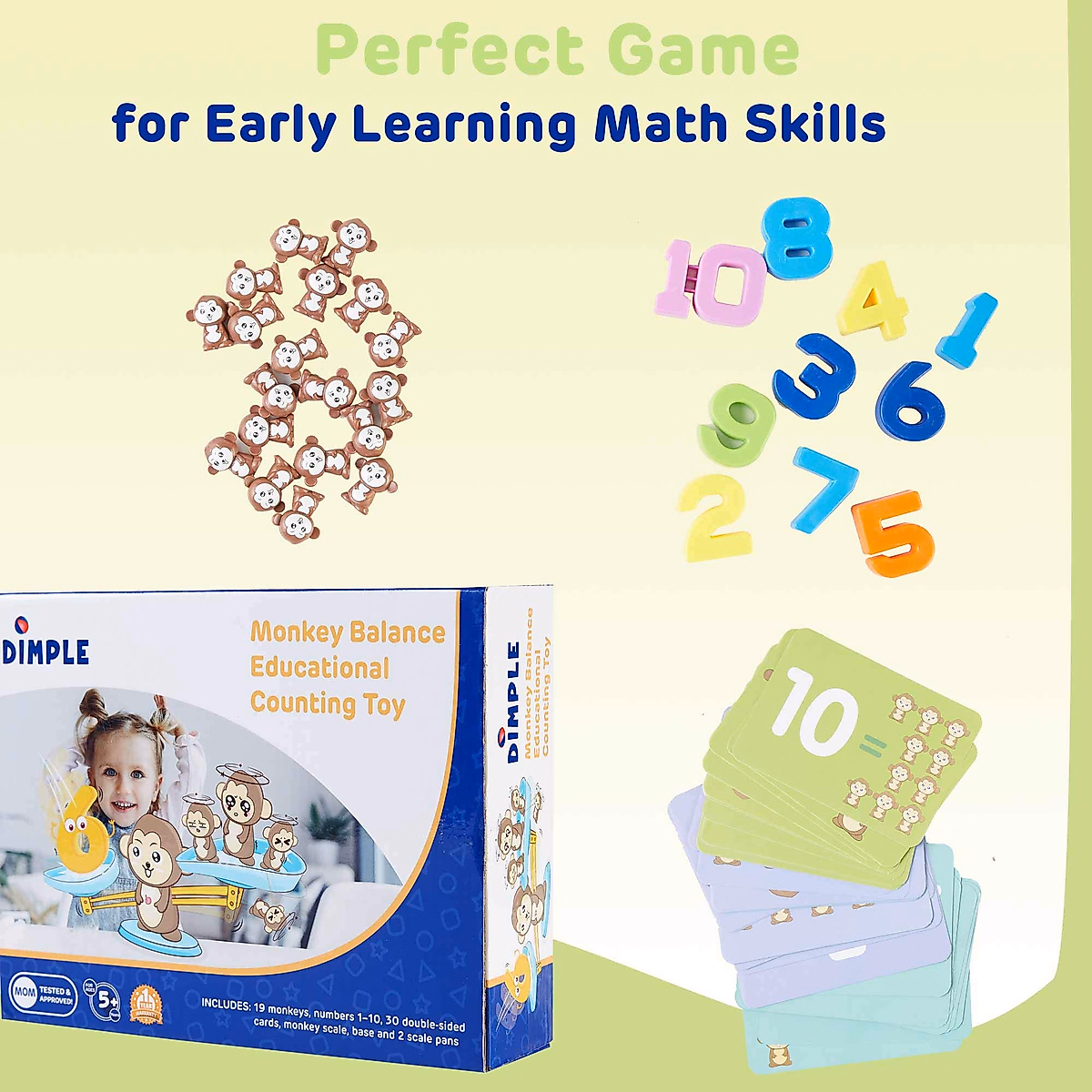 Dimple Monkey Balance Counting Educational Math Toy for Girls and Boys, STEM Toys for Ages 4 5 6 7 8 Year olds, Kindergarden Preschool Learning Numbers Toy, Kids Number Game