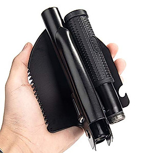 Jipemtra Gardening Folding Shovel Military Camping Shovel Survival Gear Entrenching Tool with Carrying Pouch Metal Handle for Camping Trekking Gardening Fishing Backpacking Snow (Black)