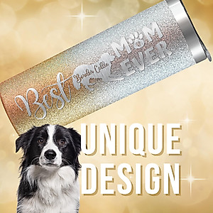 Onebttl Dog Mom Gifts, Dog Lover Gifts for Women, Best Dog Mom Ever, 20 oz Glitter Silver-Gold Insulated Tumbler - Border Collie Mom