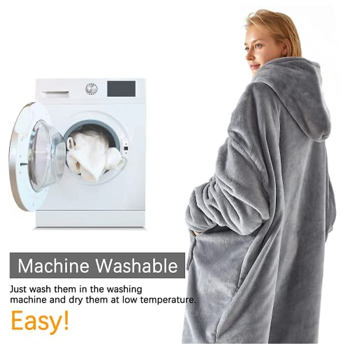 Shellconch Oversized Wearable Blanket Hoodie.Sherpa sweatshirt blanket has hats, zippers suitable men and women as gifts (GREY)