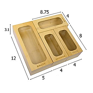 3 in 1 Bamboo Ziplock Bag Organizer Convenient Size To Keep In A Drawer + Ziplock Bag + Holder, Food Storage Plastic Bag Organizer For Your Kitchen Compatible With Ziploc And Other Brands