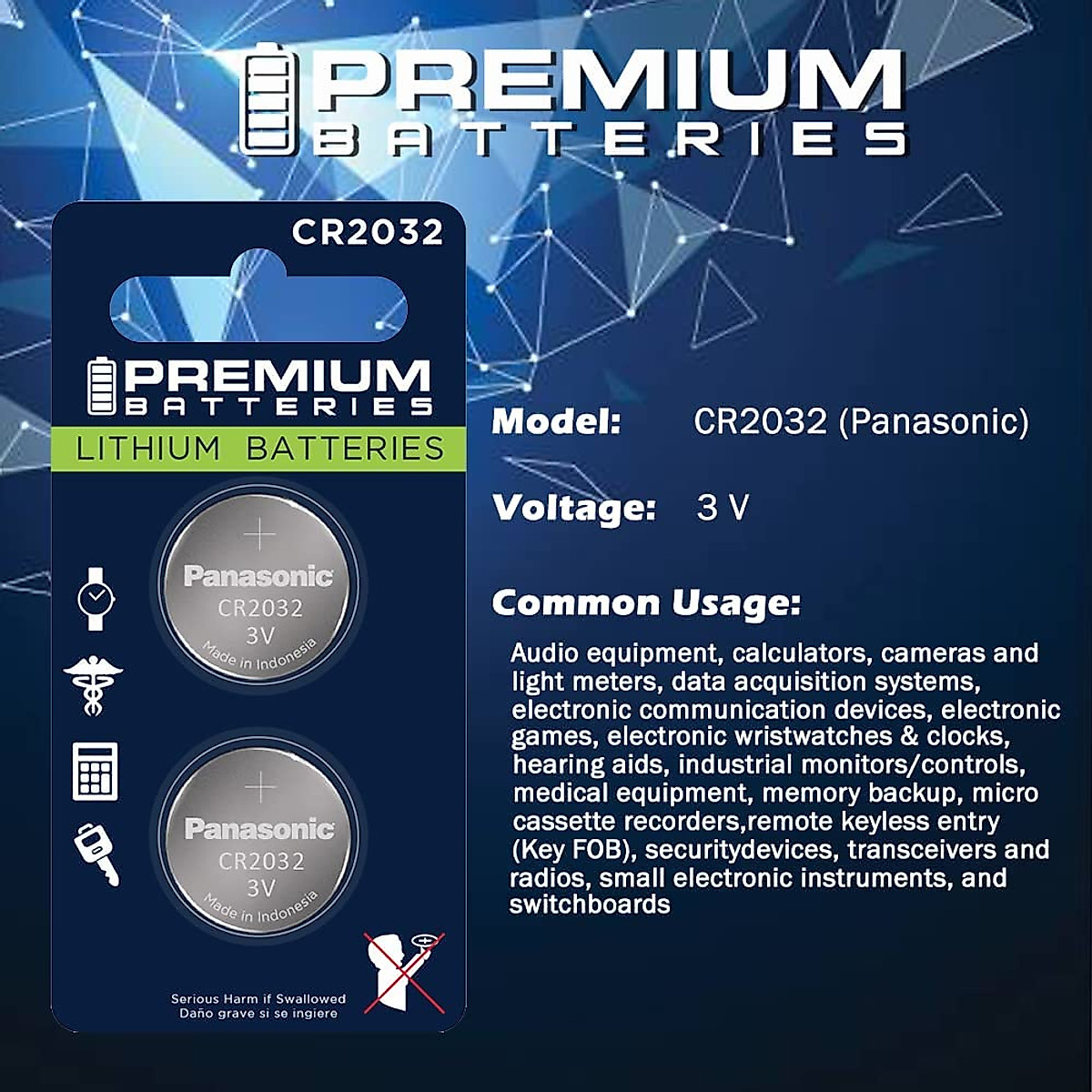 Premium CR2032 Battery Lithium 3V Coin Cell - Japanese Engineered High Capacity Batteries (2 Pack)