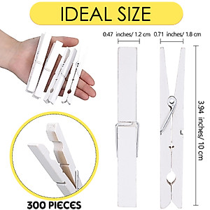 Honeydak 300 Pcs Christmas Large Clothes Pins 3.9 Inch Wooden Clothespins for Photos Clothes Pins for Hanging Crafts Pictures Laundry Outdoor Clothes Clips(White)