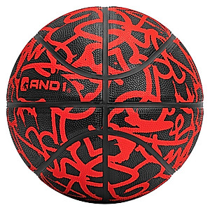 AND1 Fantom Rubber Basketball & Pump (Graffiti Series)- Official Size 7 (29.5”) Streetball, Made for Indoor and Outdoor Basketball Games (Red)