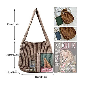 Womens Crocheted Hobo Bag Aesthetic Shoulder Knit Crochet Tote bag Knitted Accessory Boho Purse for Ladies Black