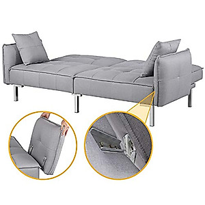 Yaheetech Sleeper Sofa Couch Bed Convertible Sofa Modern Futon Couches Sofas Bed Fold Up and Down Linen Fabric Recliner Couch for Living Room Gray