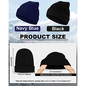 Jecery 80 Winter Beanies Hats Bulk for Homeless Cold Weather Thermal Stretch Caps Warm Knitted Cuffed Hats (Black,Dark Blue)