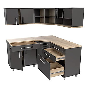 6-Piece Garage Cabinet Set Grey Wood Adjustable Shelving Locking