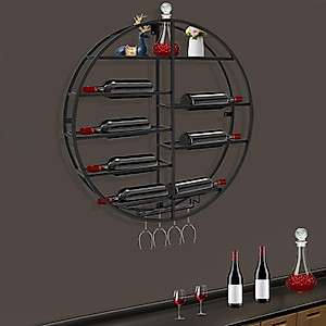 Headery Modern 23.6inch Mental Wall Mounted Wine Rack,5 Tier Stackable Wine Holder, Round Wine Glass Shelf Goblet Holder for Bar Wine Cellar Kitchen Storage Display (Gold/Black) (Black)