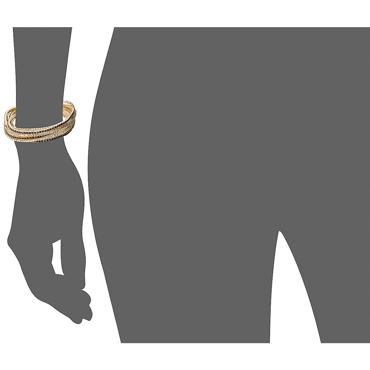 GUESS Goldtone 10 Piece Set with Clear and Black Rhinestone Stretch Bracelets