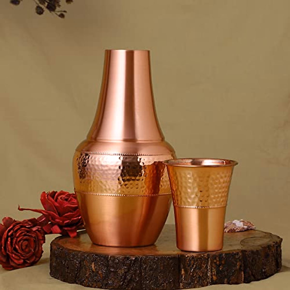 Pure Copper Bedside Carafes, Flask with Tumbler, For Ayurveda Health Benefits - Capacity - 1.4 Lt. (47.3 US Fluid Ounce)
