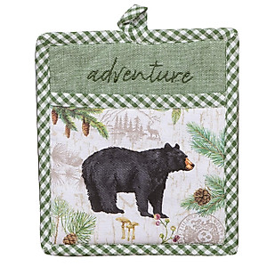 DHE Piece Black Bear Pinecone Trails Kitchen Set, 1 Dual Purpose Towel, 1 Applique Towel and 2 Pocket Mitts Green