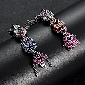 Five Domains Hip hop Hip Hop Bracelet Color Zircon Pig Nose Chain Coffee Bean Chain Real Gold Plated Men's Hip Hop Jigs (Color : Golden8inch)