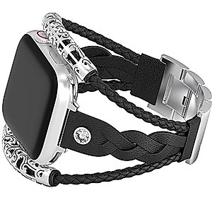 Boho Bracelets Weaving Leather Bands Compatible With Apple Watch 38mm 40mm 41mm 42mm 44mm 45mm 49mm for Women, Posh Leather Bracelets Jewelry Multilayer Wrap Strap for iwatch Series 9, Ultra/Ultra 2, SE 8 7 6 5 4 3 2 1
