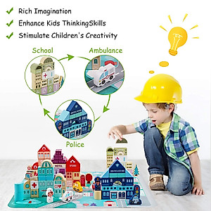 LENNYSTONE Wooden Building Blocks for Toddlers, Kids City Construction Stacking Creative Toys, Preschool Learning Education Block for Boys Girls Ages 2 3 4 5 (120 pcs)