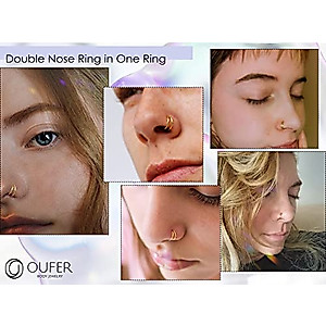 OUFER 20G Nose Rings Hoops, 9K Solid Gold Double Row Nose Rings, Seamless Open Cartilage Earrings, Nose Piercing Jewelry for Women and Men