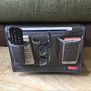Meeall Bedside Storage Organizer with Pockets – Compact & Lightweight Organizer Caddy – Soothing Gray Color – Easy to Install – Oxford Material with Leather Backing – Versatile Storage