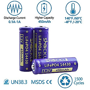 funkawa (8-Pack) Shockli 14430 3.2 Volt 450mAh LiFePo4 Rechargeable 3.2V Solar Battery for Solar Panel Outdoor Garden Lights Light【NOT AA Battery】