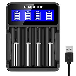 Battery Charger 4 Bay LCD Display for 3.7V/1.2V Rechargeable Battery for Li-ion Batteries