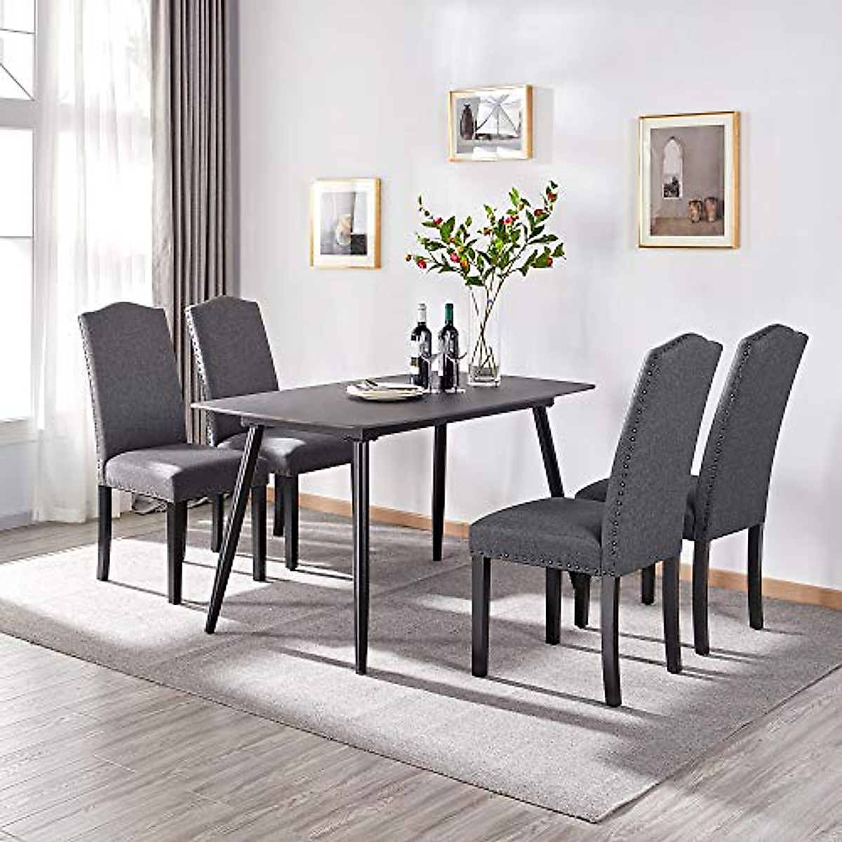 Yaheetech Dining Chairs with Rubber Wood Legs and Non-Woven Fabric Armless Chairs for Kitchen Living Room Hotel Wedding Lounge Reception, Set of 6, Dark Gray