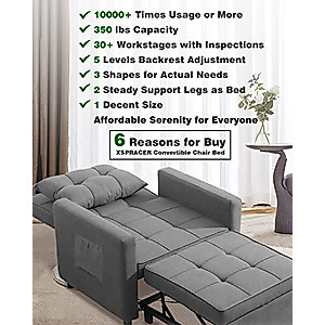XSPRACER Convertible Chair Bed, Sleeper Chair Bed 3 in 1, Adjustable Recliner,Armchair, Sofa, Bed, Fleece, Dark Gray, Single One