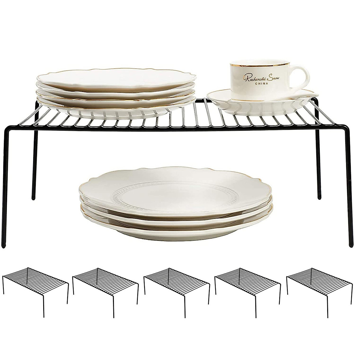 ARCCI Kitchen Cabinet Shelf Organizer Set of 6, Medium (13 x 9.4 inch) Rustproof Metal Wire Pantry Storage Shelves, Dish Plate Racks for Cabinets, Freezer, Counter, Cupboard Organizers and Storage