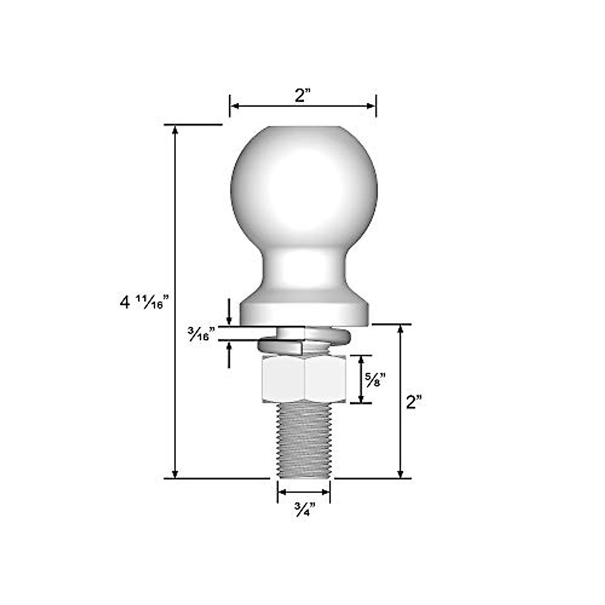 Quick Products QP-HB3007 2" Chrome Hitch Ball - 3/4" Diameter x 2" Long Shank - 3,500 lbs.