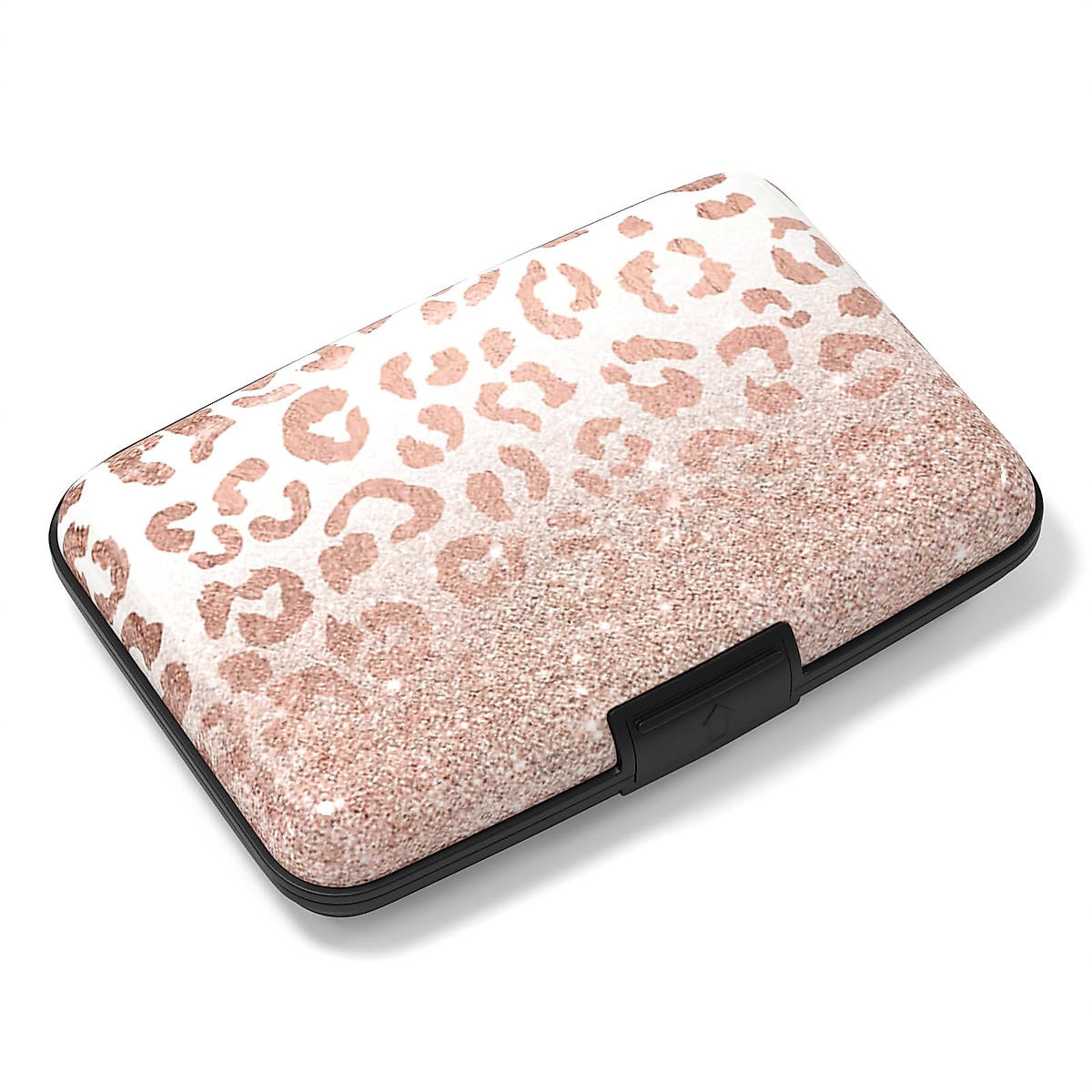 Rimilak Aluminuml Credit Card Holder, Mini Credit Card Wallet RFID Blocking Slim Metal Hard Case for Women Men, Pink Leopard