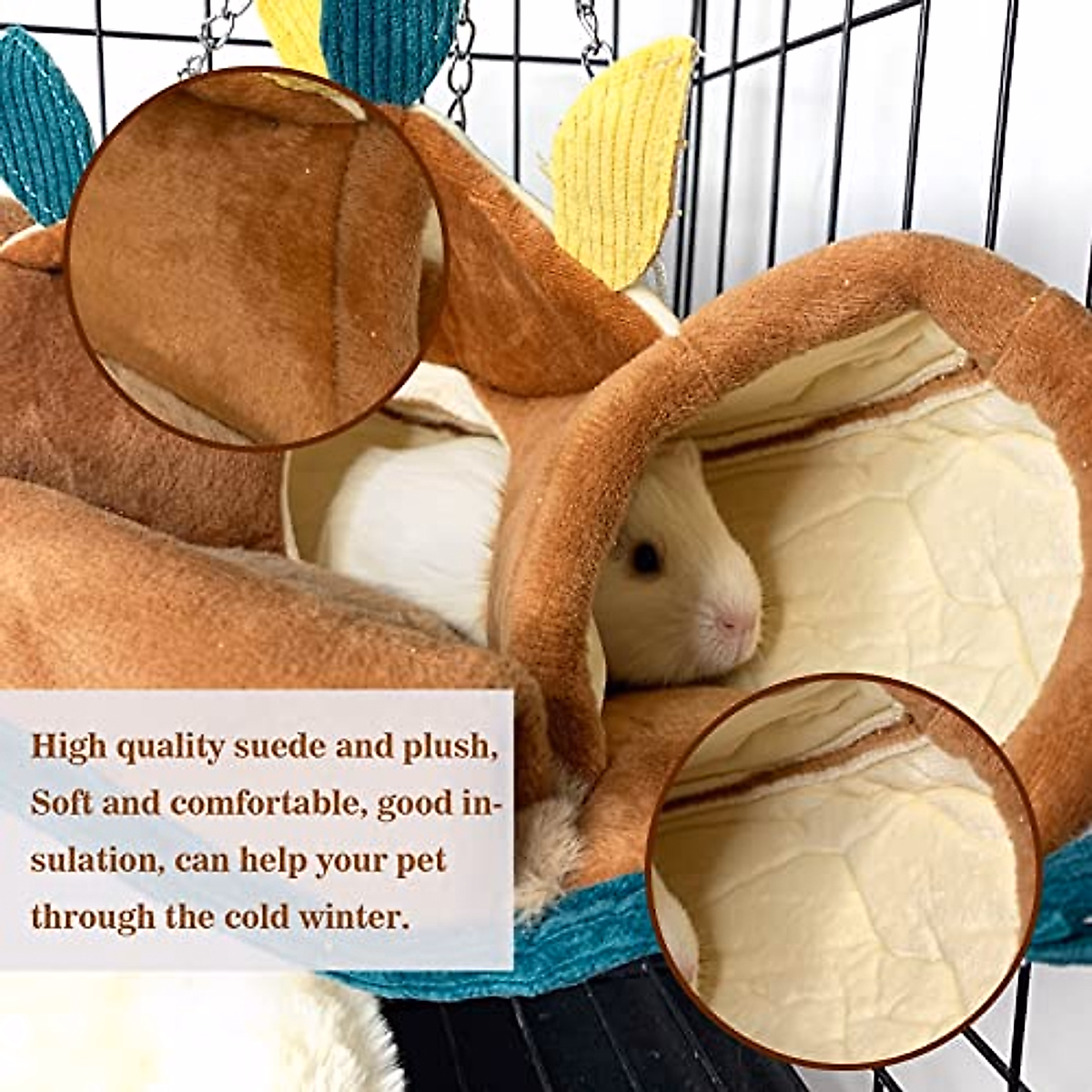 kathson Rat Bed Tunnel Hamster Hanging Hammock Tunnel Winter Warm Plush Cage Hideout with Metal Hook for Hamsters Chipmunk Flying Squirrel Gerbils Mice