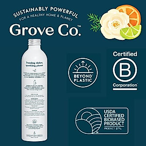 Grove Co. Ultimate Dish Soap Refills (3 x16 Fl Oz) Removes 48-hr Stuck-on Food and Grease, Plastic Free Cleaning Products, 100% Natural Lemon & Eucalyptus Fragrance