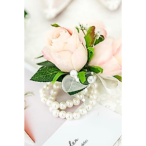 Floinla Pink Corsage and Boutonniere Set for Wedding Prom, Artificial Flower Wrist Corsage Bracelets, Homecoming Corsage Wristlet, Boutonniere for Men Wedding Suit Decorations