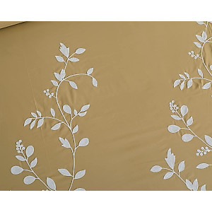 Dykoos Soft Brushed Microfiber Duvet Cover Set, Floral Branches Embroidered, Black and White, King Size with Zipper Closure and Corner Ties, 1 Duvet Cover and 2 Pillow Shams